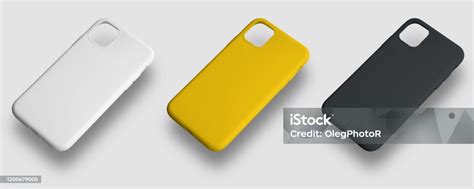 디자인의 프리젠 테이션을위한 스마트 폰 노란색 흰색 및 검은 색3 커버 세트 가리기에 대한 스톡 사진 및 기타 이미지 가리기 개념 개체 그룹 Istock