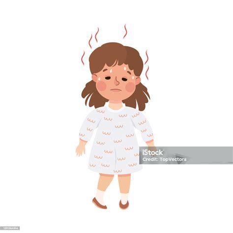 열병으로 고통받는 몸이 좋지 않은 아픈 소녀 벡터 일러스트 레이 션 감각 지각에 대한 스톡 벡터 아트 및 기타 이미지 감각 지각 공감 만짐 Istock