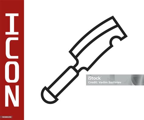 흰색 배경에 격리 된 검은 줄 고기 헬기 아이콘 정육점 칼 고기 부엌 칼 정육점 칼 벡터 가정 생활에 대한 스톡 벡터 아트 및 기타 이미지 Istock