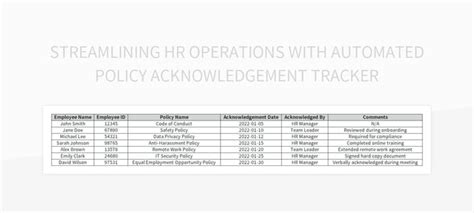 Streamlining Hr Operations With Automated Policy Acknowledgement Tracker Excel Template And