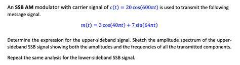 Solved An Ssb Am Modulator With Carrier Signal Of