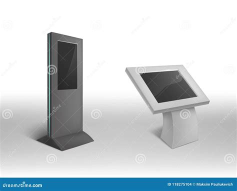 Vector 3d Realistic Digital Informational Kiosks Stands Stock Vector Illustration Of