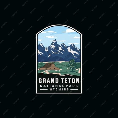 그랜드 Teton 국립 공원 벡터 템플릿입니다 패치 스타일의 와이오밍 미국 랜드마크 그림 프리미엄 벡터