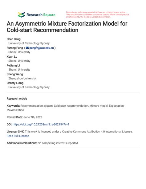 Pdf An Asymmetric Mixture Factorization Model For Cold Start