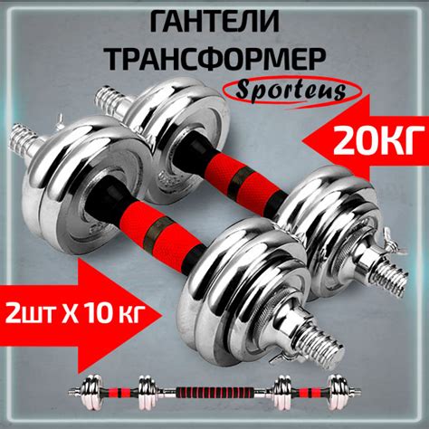 Гантели Sporteus стальные в кейсе, 2 шт. по 10 кг, красный купить c ...