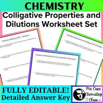 Chemistry Solutions Worksheet Set Dilutions Colligative Properties W KEYS