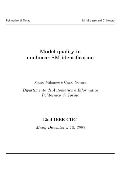 Pdf Model Quality In Nonlinear Sm Identification