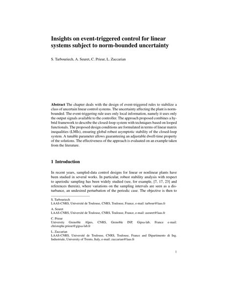 Pdf Insights On Event Triggered Control For Linear Systems Subject To