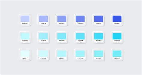 Rgb Hex Neumorphism 스타일 벡터 Eps 10의 색상 팔레트 카탈로그 샘플 파란색 및 청록색 프리미엄 벡터