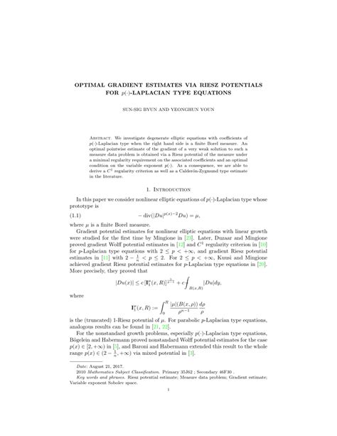 Pdf Optimal Gradient Estimates Via Riesz Potentials For P