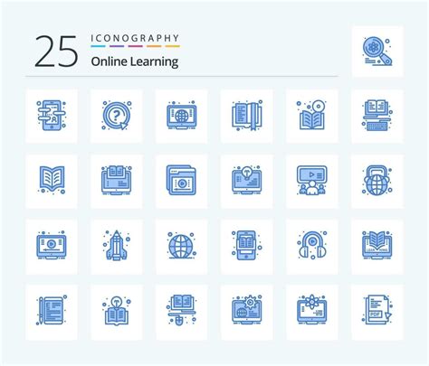 Online Learning 25 Blue Color Icon Pack Including Dvd Education Support E Learning Book