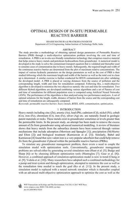 Pdf Optimal Design Of In Situ Permeable Reactive Barrier