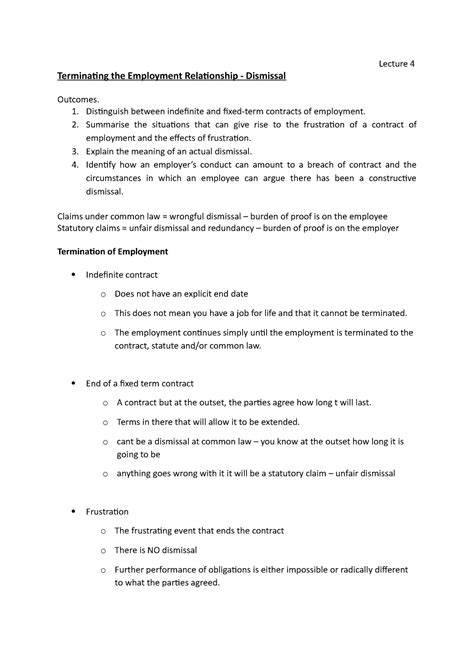 Lecture Terminating The Employment Relationship Dismissal Distinguish Between