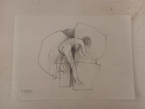 Dessin De Nu Original Signé 20 Atelier B Bourrand Crayon Papier 21x29 Cm Vendu