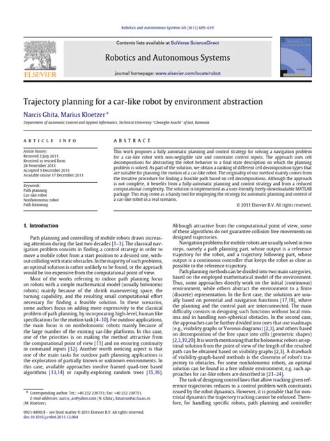 Trajectory Planning For A Car Like Robot By Environment Abstraction