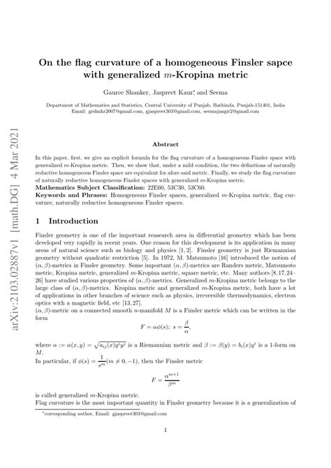 Pdf On The Flag Curvature Of A Homogeneous Finsler Space With