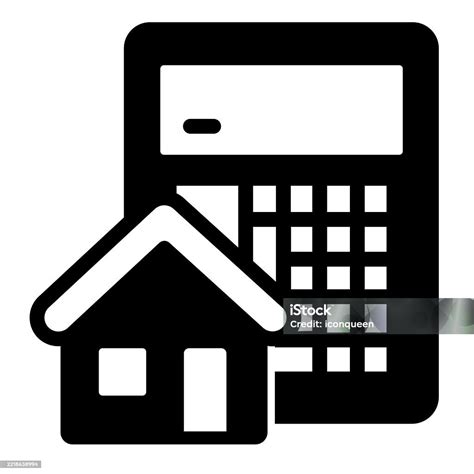 계산기 및 집 고체 아이콘 부동산 개념 벡터 그래픽입니다 코티지 건물 가격 판매 흰색 배경 스타일 모바일 또는 디자인에 표시 가격에 대한 스톡 벡터 아트 및 기타 이미지