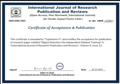 Researchpublication Ai Yolov8 Computervision Machinelearning Ijrpr Tejashwini