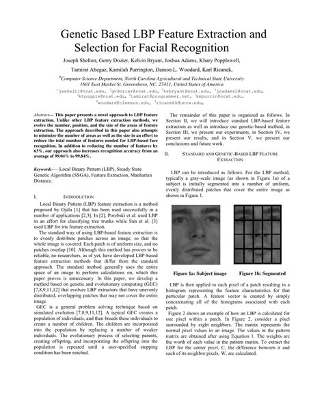 Pdf Genetic Based Lbp Feature Extraction And Selection For Facial Recognition