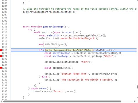 Office365 How Can I Get ParentSectionOrNullObject Range In Word