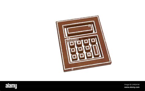 3d Rendering Of Gingerbread Cookie In Shape Of Symbol Of Calculator With Square Buttons Isolated