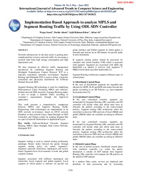 pdf implementation based approach to analyze mpls and segment routing traffic by using odl sdn