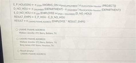 Solved E P HOU SSN πESSN WORKS ON PNO PPNUMBER σ Chegg