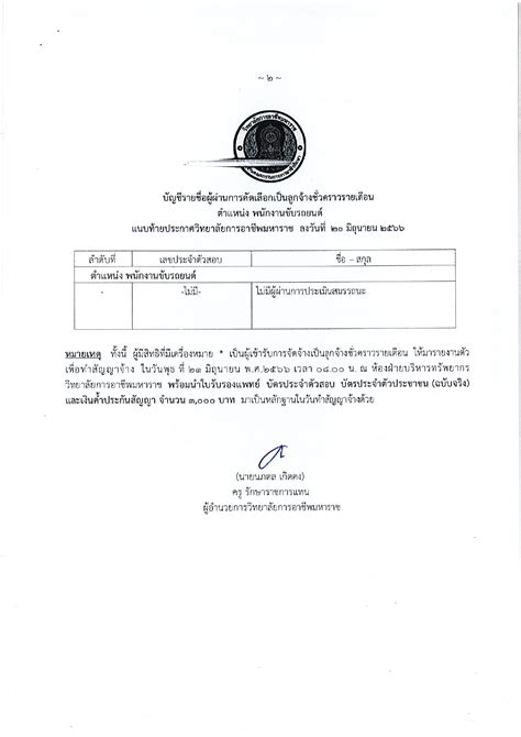 ประกาศวิทยาลัยฯ เรื่อง บัญชีผู้ผ่านการคัดเลือกเป็นลูกจ้างชั่วคราว ราย