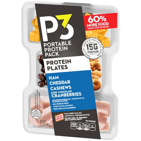 P3 Ham Cashews Cheddar And Dark Chocolate Cranberries Portable Protein