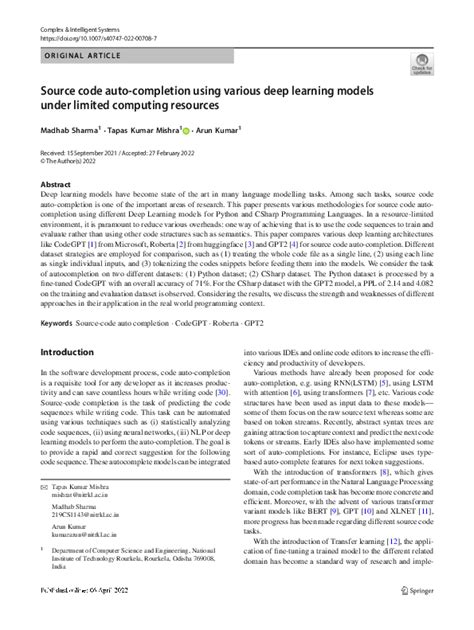 Pdf Source Code Auto Completion Using Various Deep Learning Models Under Limited Computing