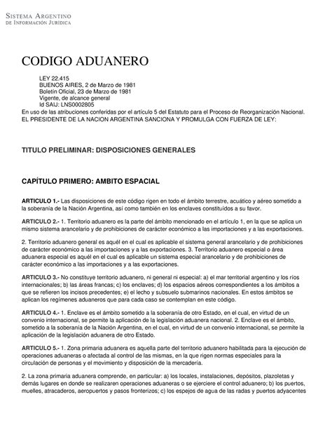 Codigo Aduanero Ley 22 Hhhhh Codigo Aduanero Ley 22 Buenos Aires