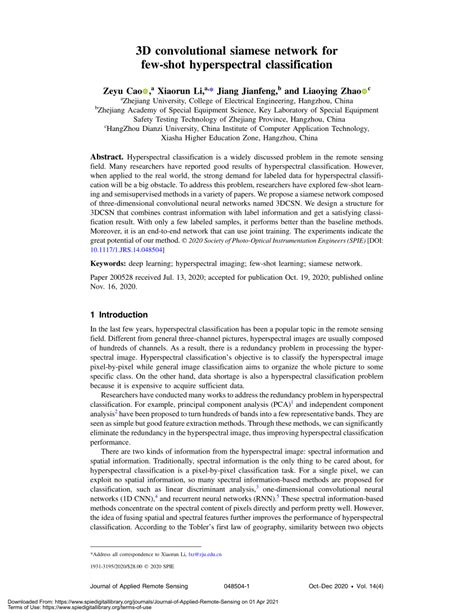 Pdf 3d Convolutional Siamese Network For Few Shot Hyperspectral
