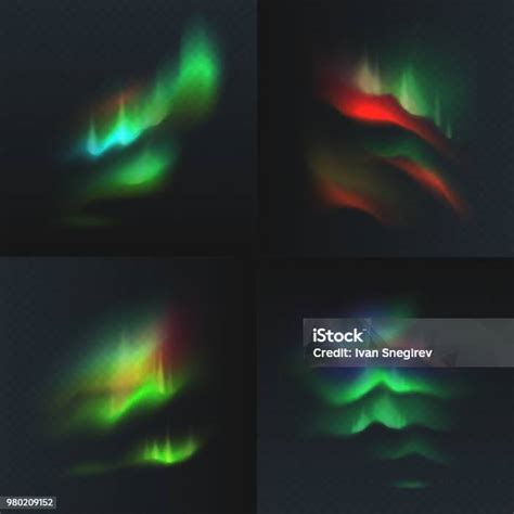 스톡 벡터 일러스트 투명 바둑판 무늬 배경에 북부와 극 지 빛 격리를 설정합니다 자기 폭풍입니다 오로라 보 리 얼 리스입니다