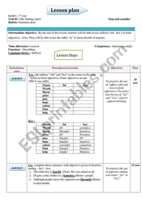 Suffixes Ly Ful Less ESL Worksheet By Hibahiboucha