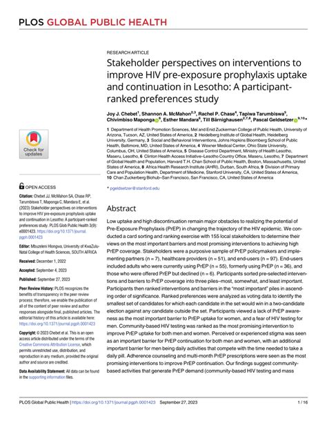 Pdf Stakeholder Perspectives On Interventions To Improve Hiv Pre Exposure Prophylaxis Uptake