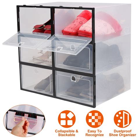 1218 Foldable Shoe Storage Box Clear Plastic Stackable Sneaker Closet