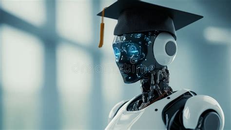 Ai Robot With Graduation Cap Representing Technological Achievement