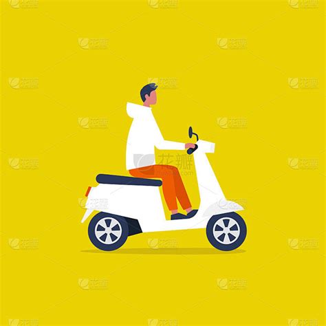 年轻的男性角色开着摩托车。城市交通。车辆。平面可编辑矢量插图，剪辑艺术