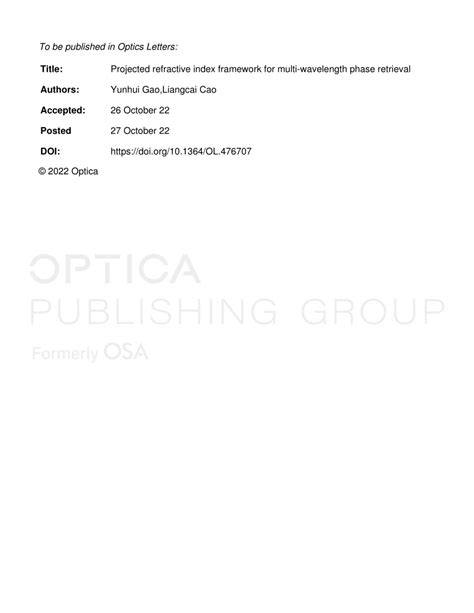 Pdf Projected Refractive Index Framework For Multi Wavelength Phase
