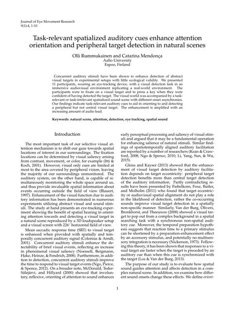 Pdf Task Relevant Spatialized Auditory Cues Enhance Attention