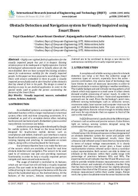 Pdf Irjet Obstacle Detection And Navigation System For Visually