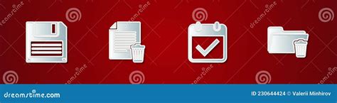 Set Floppy Disk Delete File Document Calendar With Check Mark And Folder Icon Vector Stock