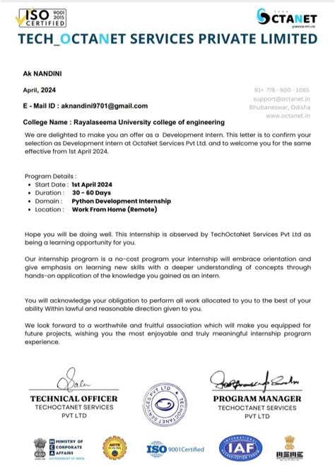 Hello Connections Delighted To Share That Ive Accepted An Intership Aknandini Nandini
