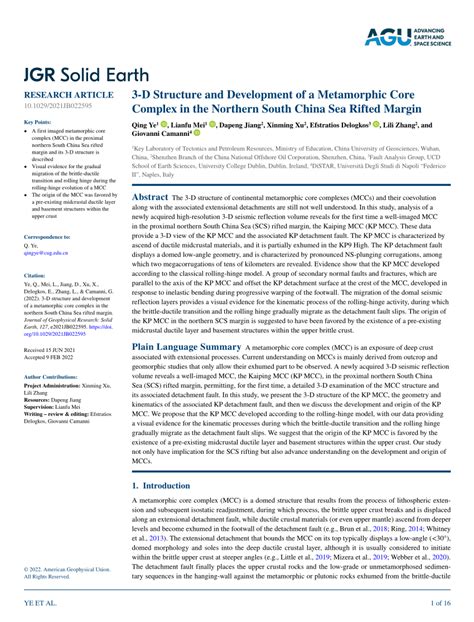 3‐d Structure And Development Of A Metamorphic Core Complex In The Northern South China Sea