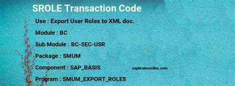 Srole Sap Tcode For Export User Roles To Xml Doc