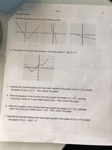 Solved Transformations A Write The Equations Of Each Of Chegg