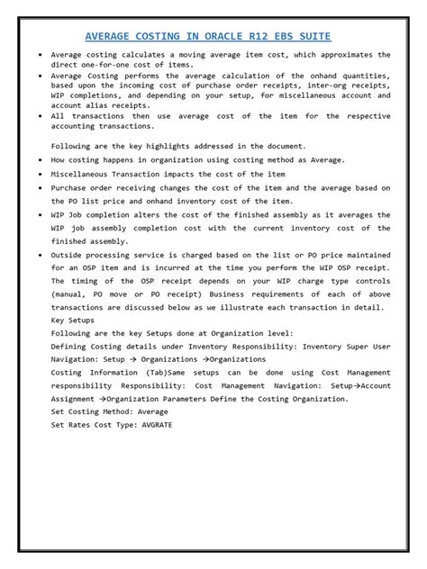 Average Costing In Oracle R12 Ebs Pdf Business