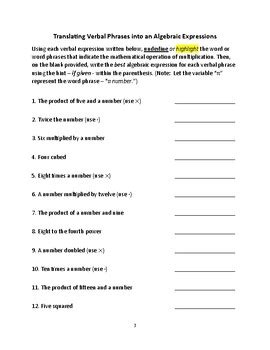 Translating And Writing Algebraic Expressions Part Three Multiplication