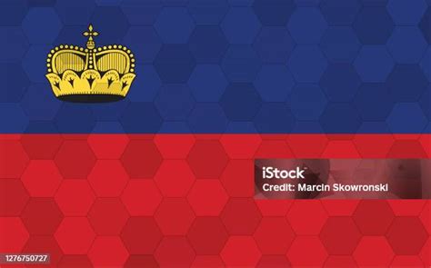 리히텐슈타인 플래그 일러스트레이션 추상 육각형 배경 벡터와 미래 지향적 인 Liechtensteiner 플래그 그래픽 리히텐슈타인 국기는 독립을 상징한다 0명에 대한 스톡