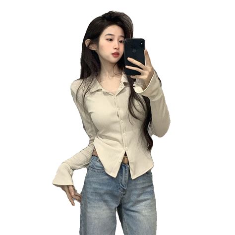 純欲polo領長袖t恤女春秋2024新款設計感辣妹修身內搭打底衫上衣 Taobao